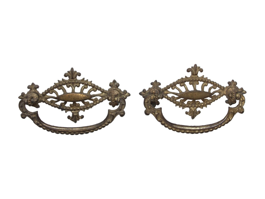 Pair of Vintage 4.25 In. Beaded Brass Bail Pulls - Etsy