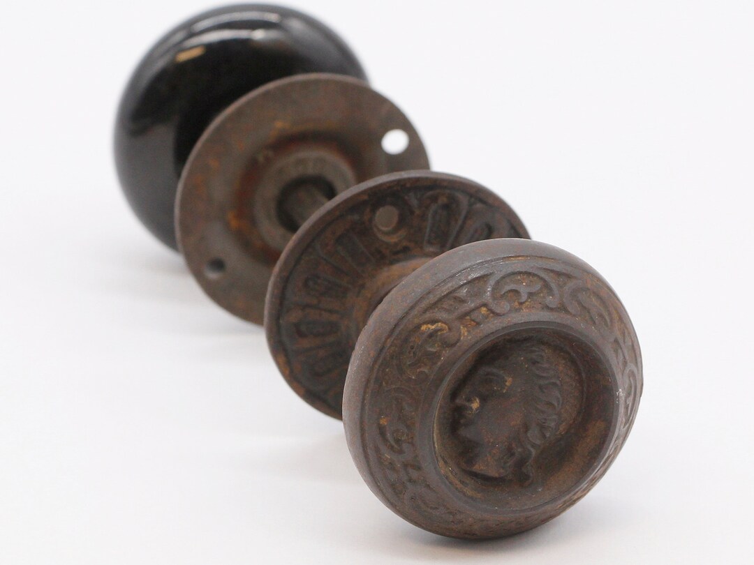 Antique Cast Iron Lady Greek & Black Porcelain Door Knob Set - Etsy