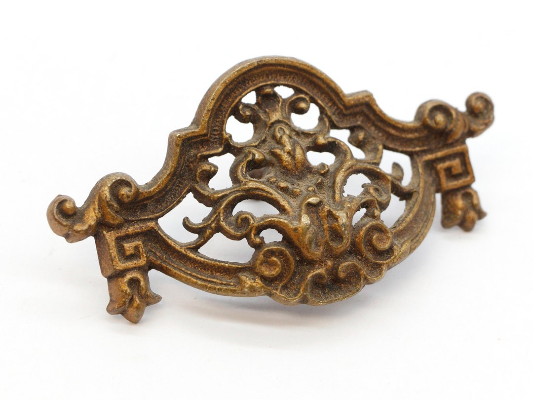 Vintage Ornate Greek Key Brass Drawer Bin Pull - Etsy