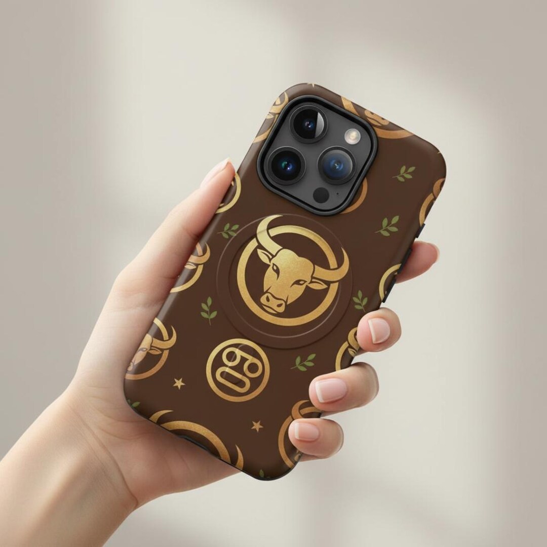 Taurus Magsafe iPhone Case, Gold Zodiac Sign Design, Premium ...