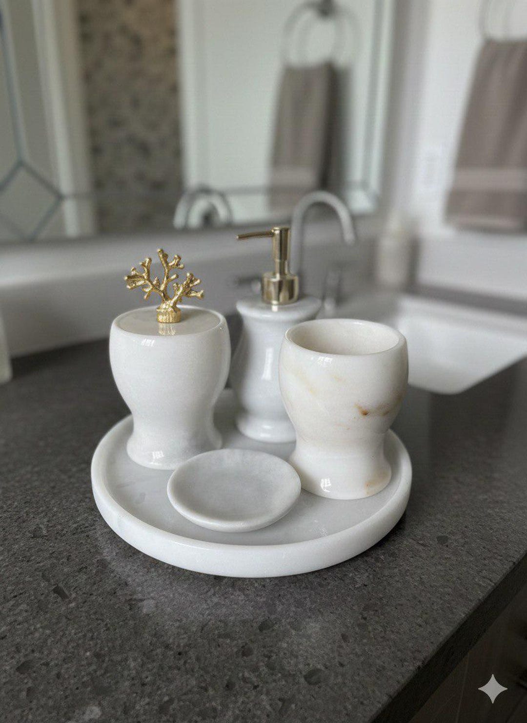 Handmade 5-piece Marble Bathroom Set - Lilac Natural Stone Decor - Etsy