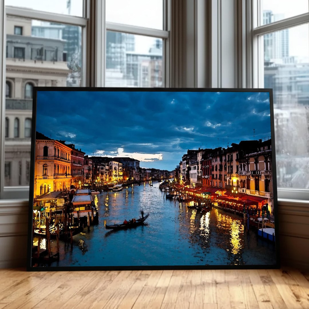 Venice Grand Canal Night View Canvas, Gondola River Scene, Italian ...