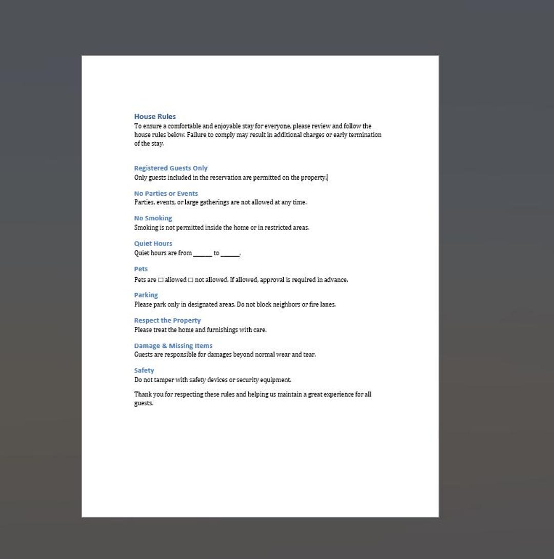 House Rules – One-page Template - Etsy