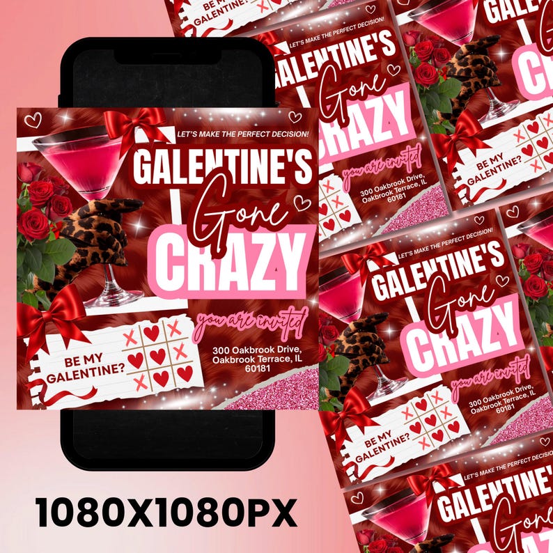 Galentine's Girls Night Gone Wild Invitation Flyer Template, Leopard ...