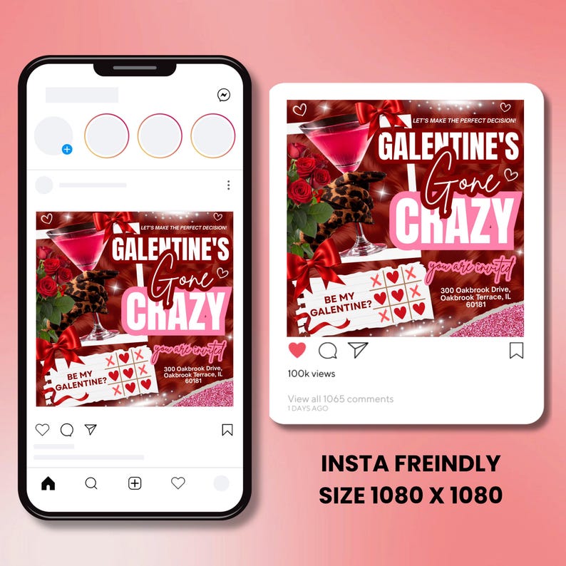 Galentine's Girls Night Gone Wild Invitation Flyer Template, Leopard ...