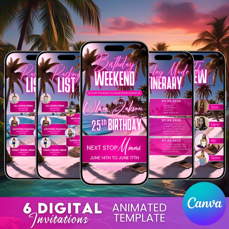 Girls Trip Animated Itinerary, Digital Template, Travel Itinerary ...
