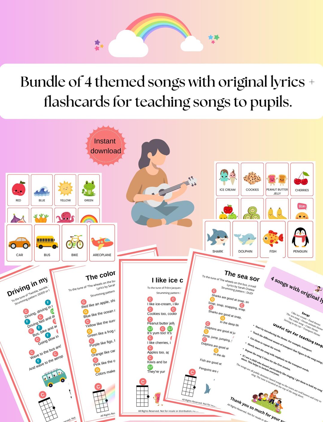 Ukulele Songs & Flashcards for ESL Kids (printable Music Downloads) - Etsy