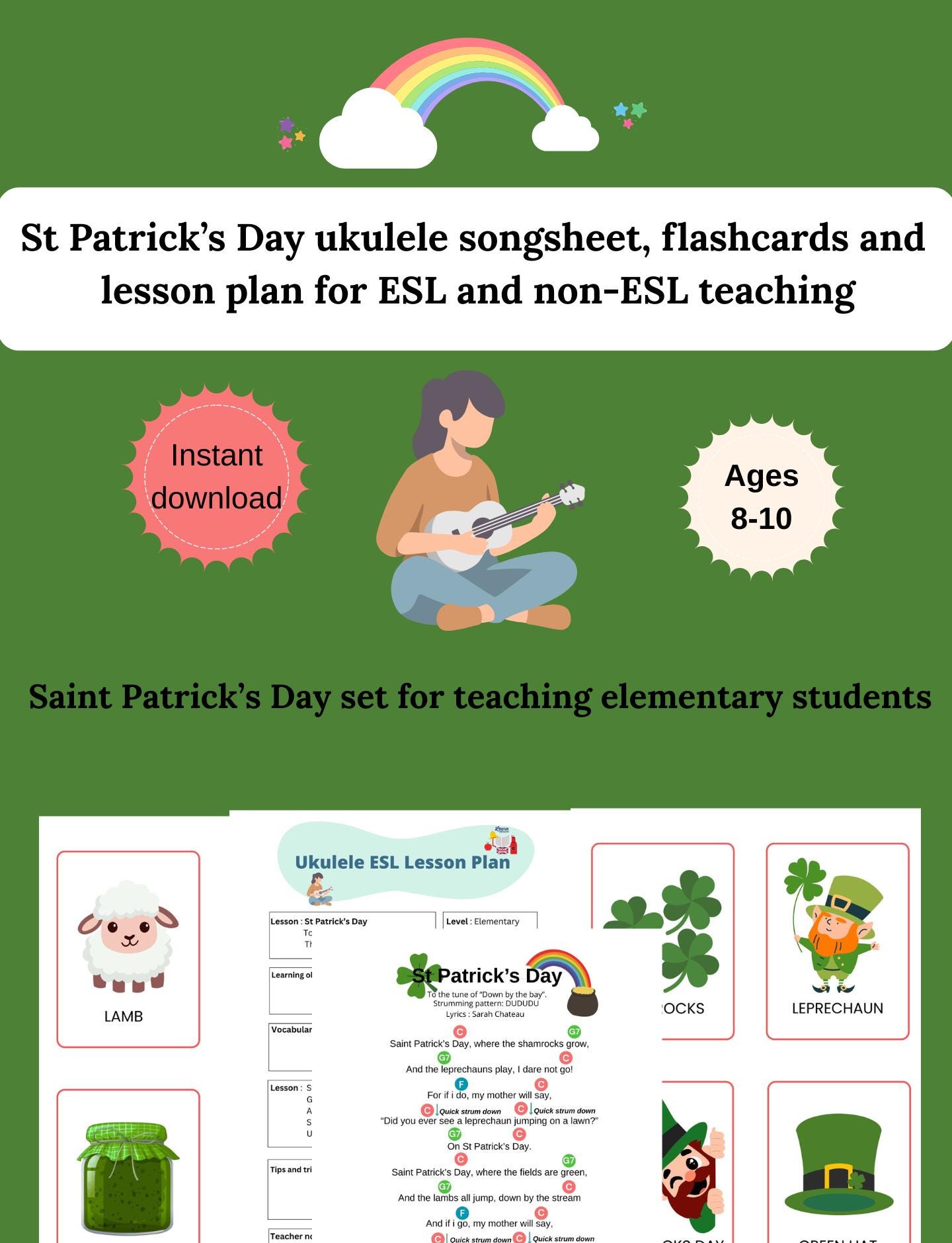 St Patrick's Day Ukulele Song Set, ESL Lesson Plan, Flashcards (digital ...