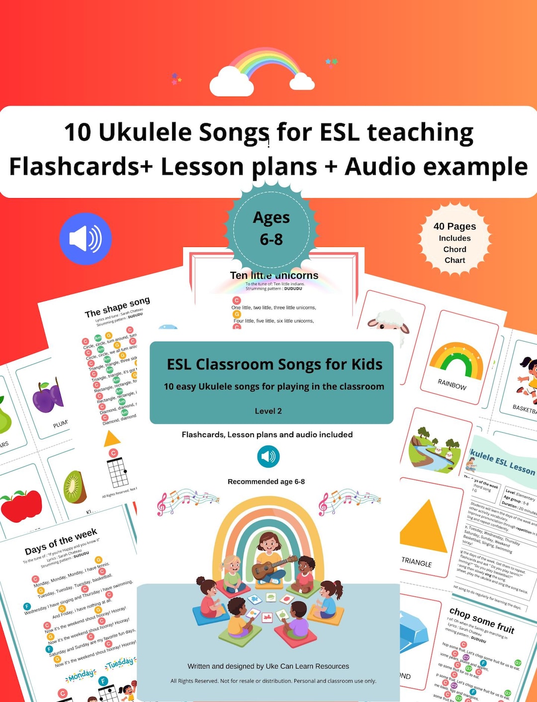 ESL Ukulele Songbook for Teachers, Classroom Flashcards, Lesson Plans ...