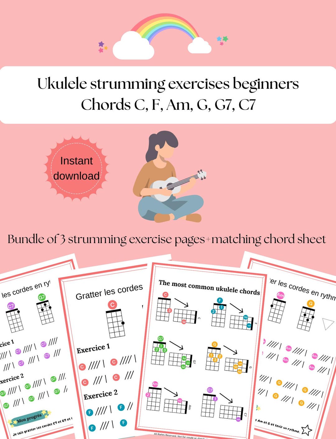Ukulele Strumming Exercise Sheets for Children and Complete Beginners ...