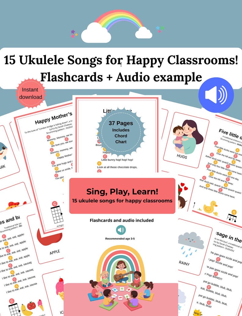 Ukulele Songbook for Preschool Teachers | 15 Songs, Flashcards, Audio ...