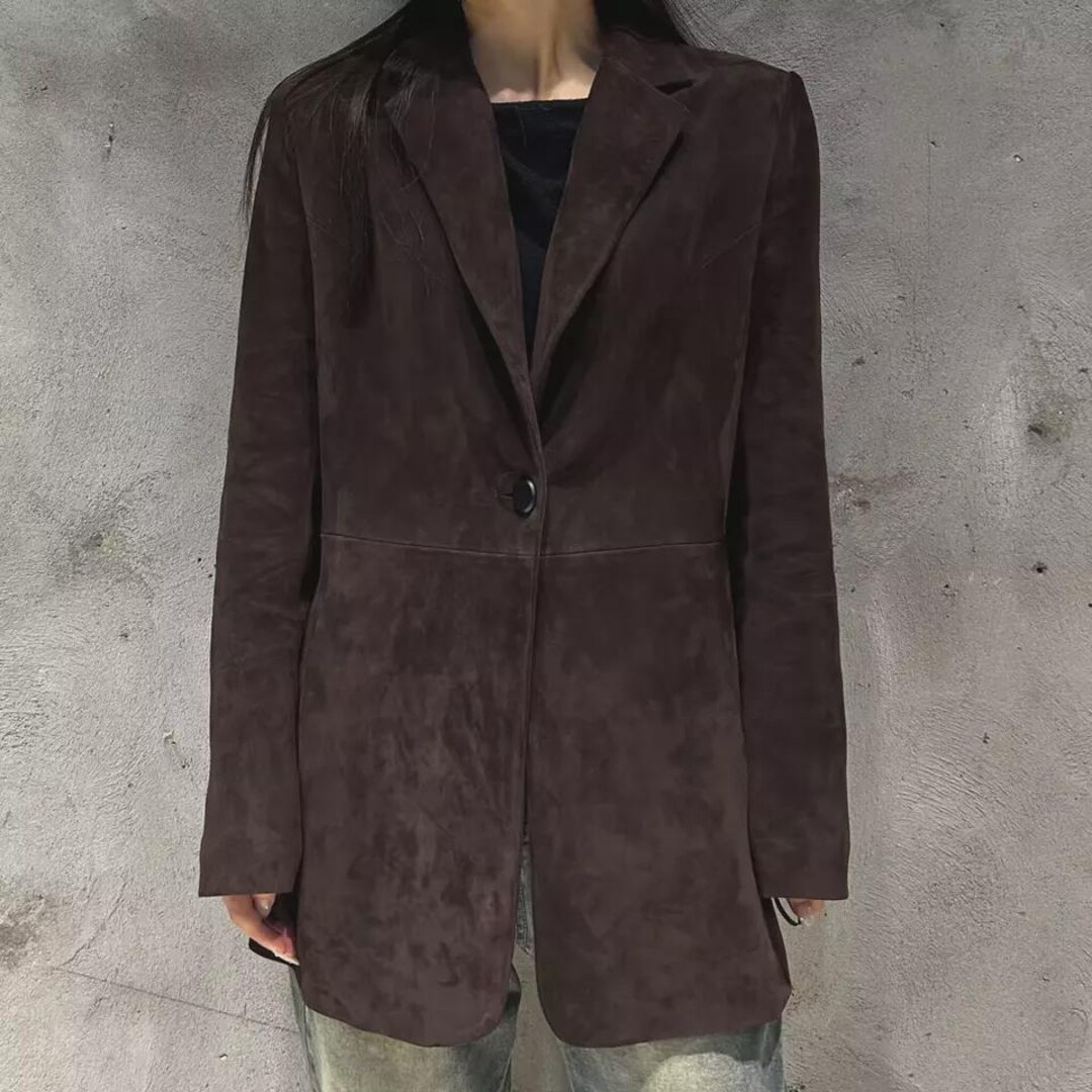 Handmade Chocolate Suede Blazer – Genuine Lambskin Leather Longline ...
