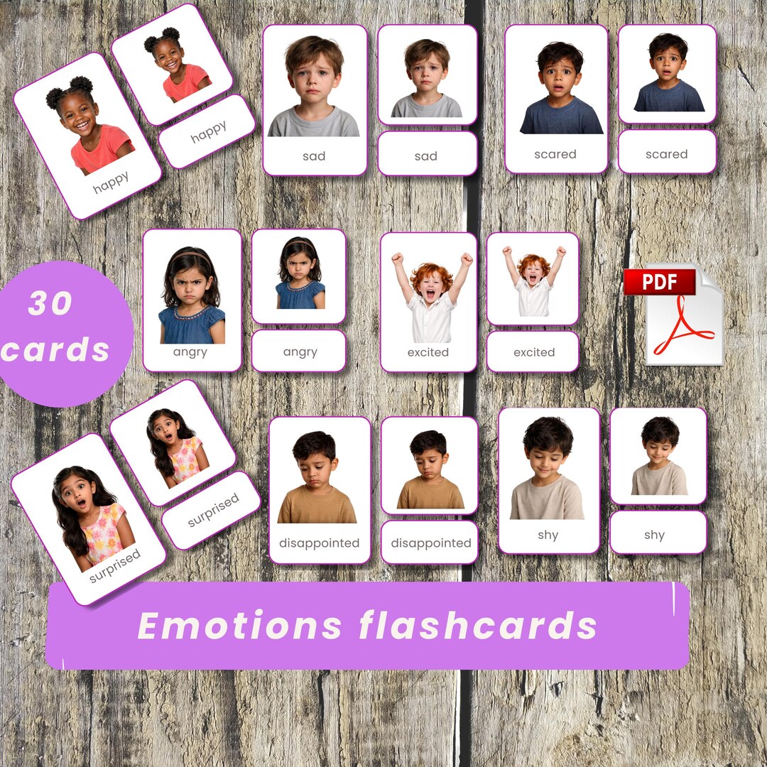Emotions and Feelings Flashcards Printable ESL Montessori Preschool SEL ...