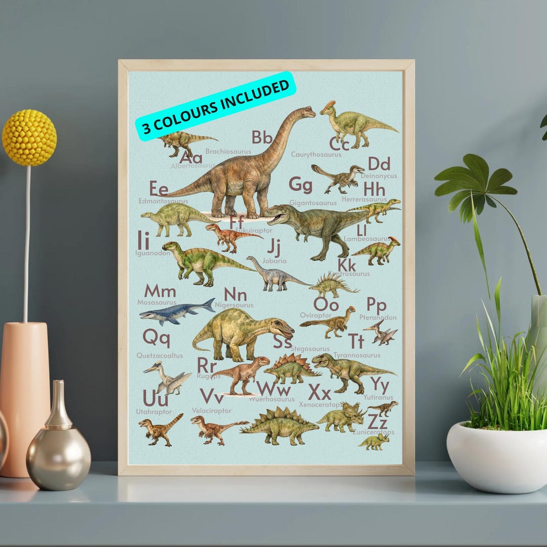Dinosaur Alphabet Poster Printable, Dino ABC Wall Art, Dinosaur Nursery ...