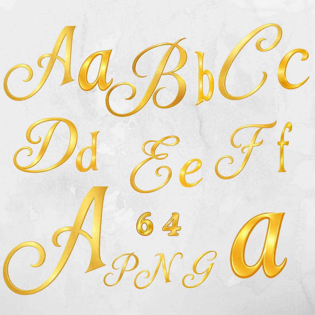 Gold Alphabet Clipart PNG, Uppercase Lowercase Letters, Numbers, Luxury ...