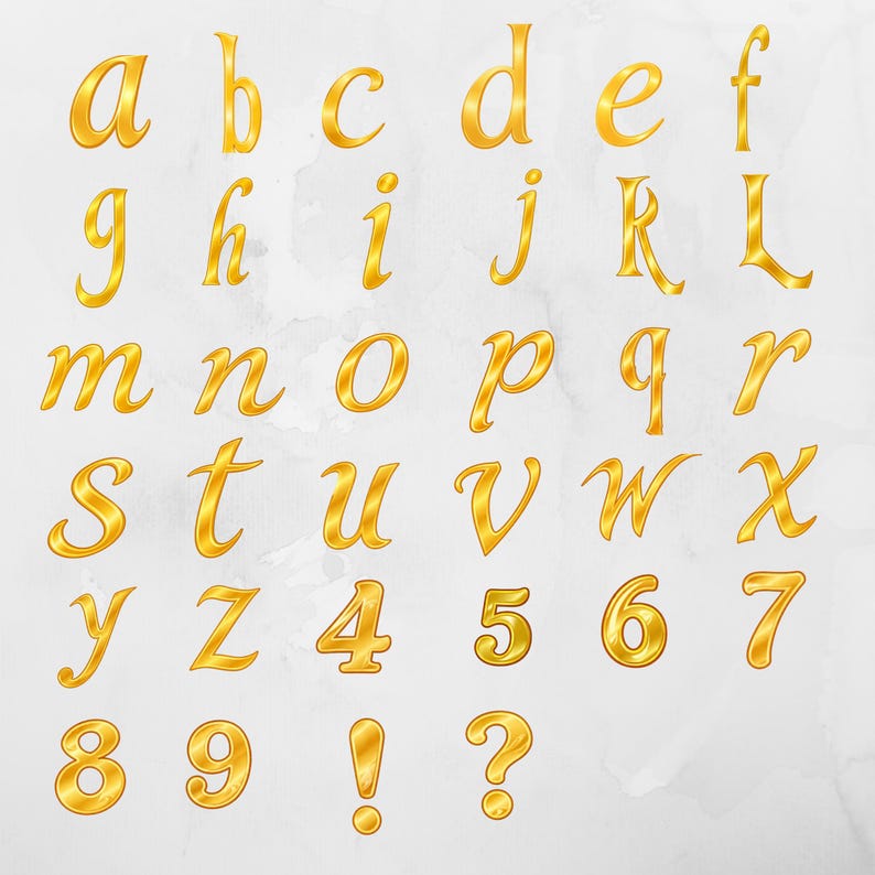 Gold Alphabet Clipart PNG, Uppercase Lowercase Letters, Numbers, Luxury ...