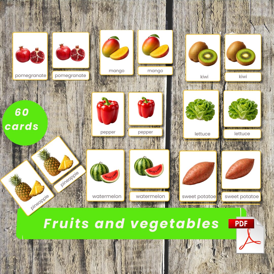 Fruits and Vegetables Flashcards Printable, Montessori Cards for ...