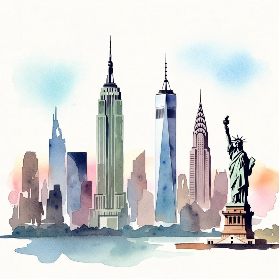 Watercolor New York City Skyline Clipart, Urban Illustration (digital ...