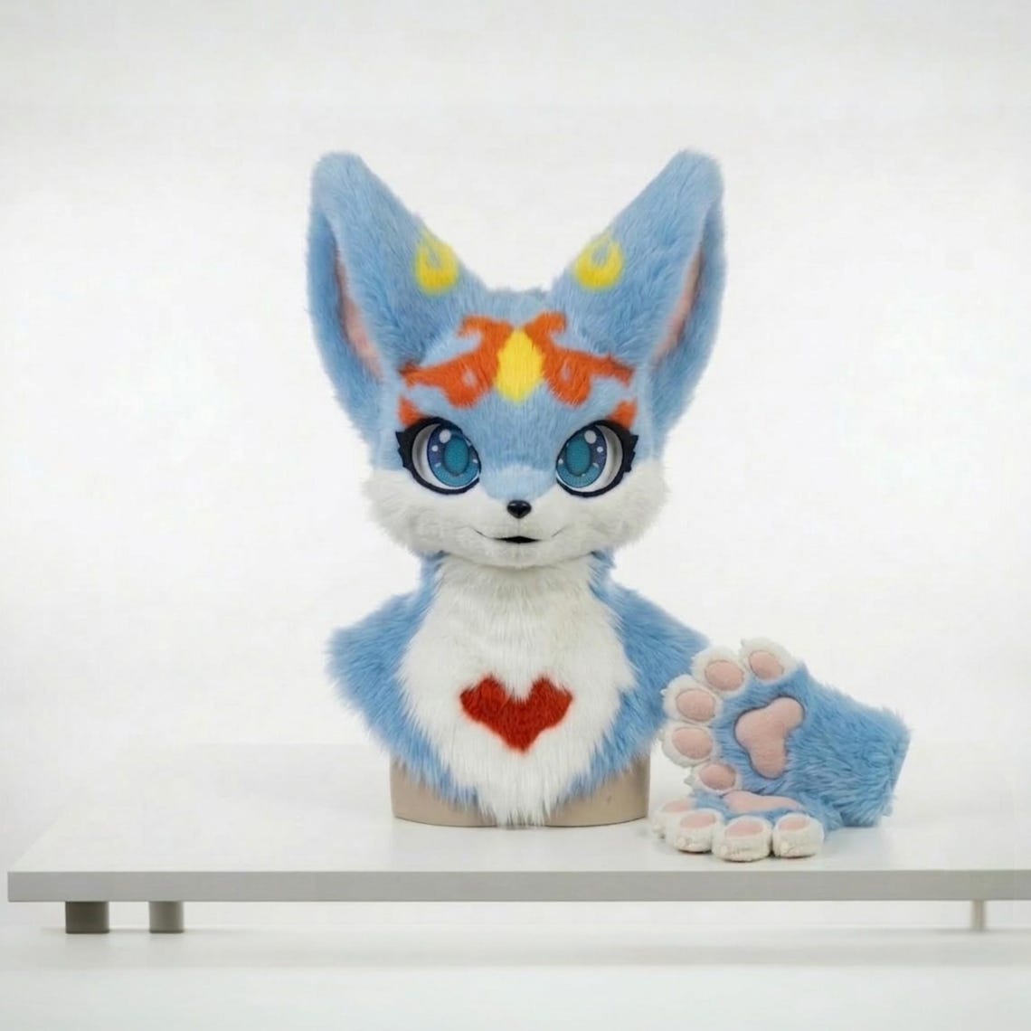 Blue Fox Fursuit Costume, Full Body Fur Mascot Suit, Red Yellow Accents ...