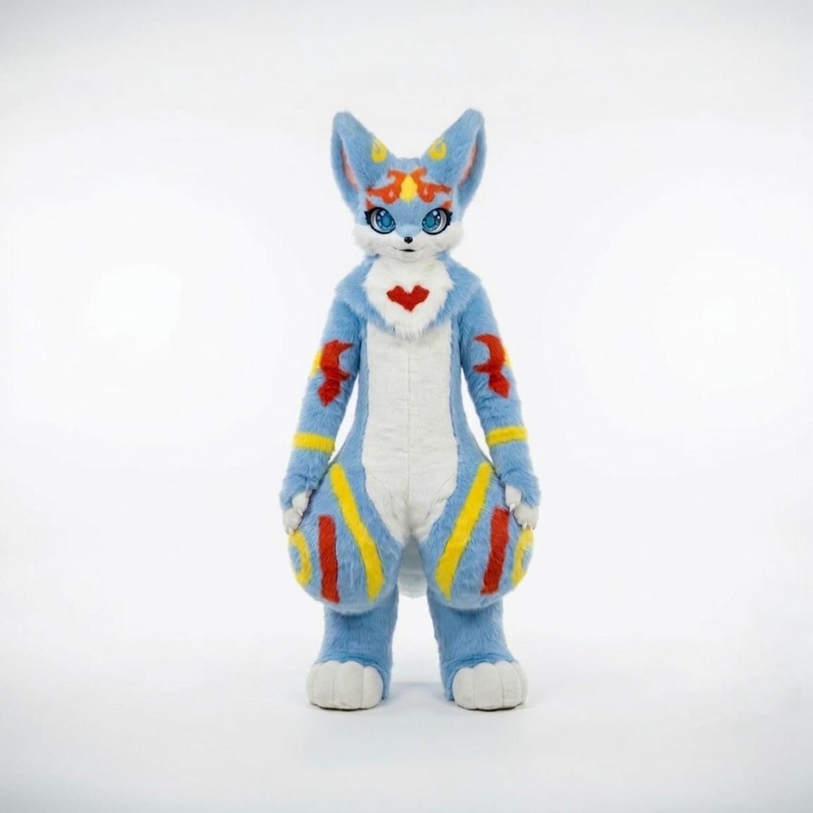 Blue Fox Fursuit Costume, Full Body Fur Mascot Suit, Red Yellow Accents ...
