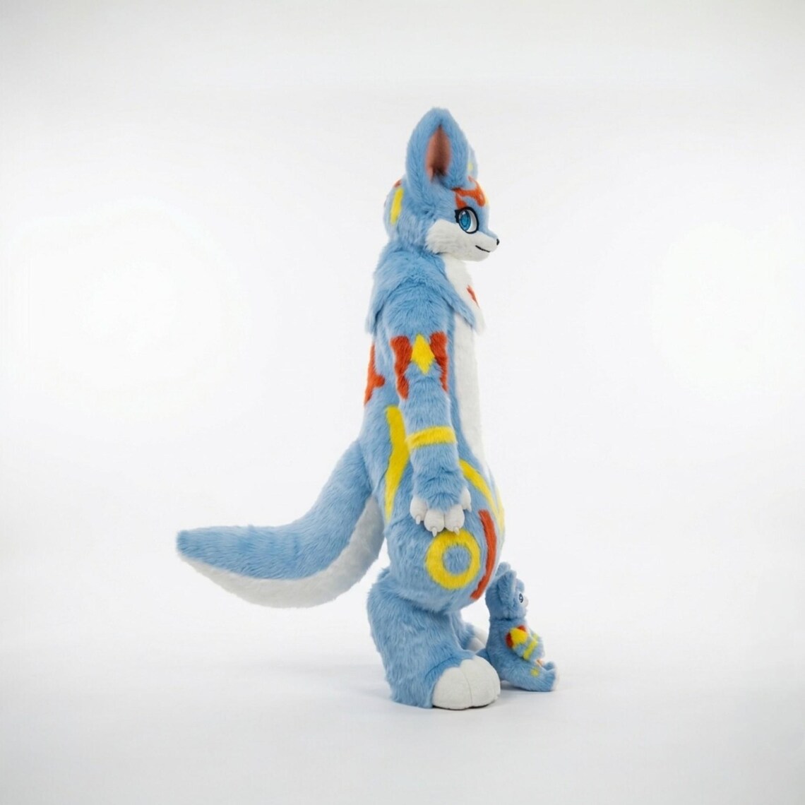 Blue Fox Fursuit Costume, Full Body Fur Mascot Suit, Red Yellow Accents ...