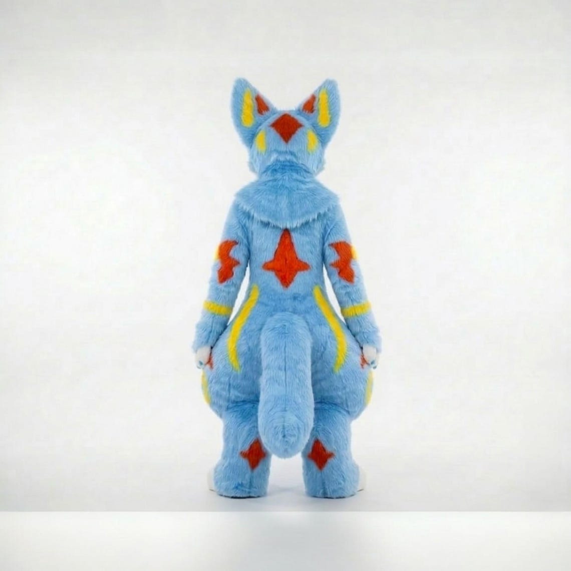 Blue Fox Fursuit Costume, Full Body Fur Mascot Suit, Red Yellow Accents ...