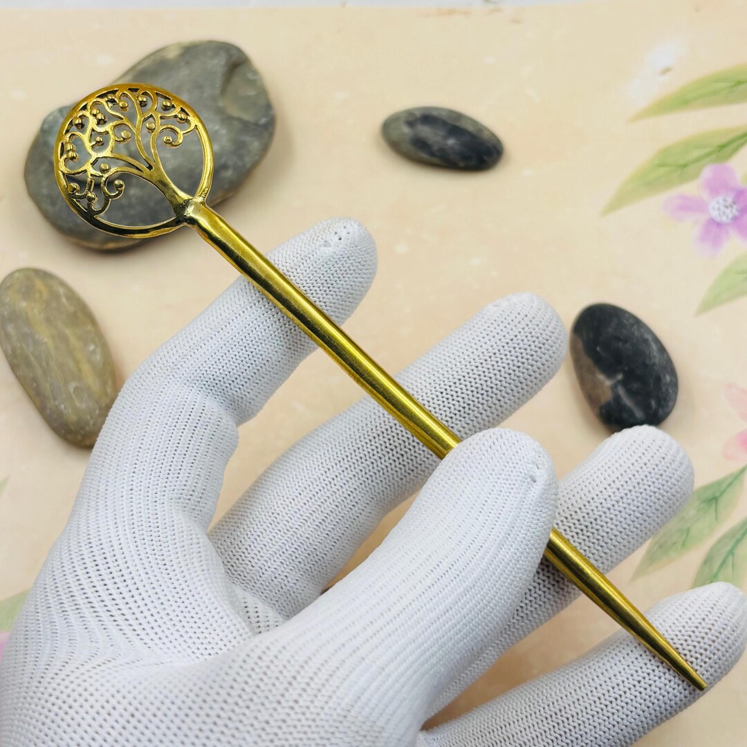 Brass Tree of Life Hair Stick - Gold Minimalist Bun Pin - Etsy