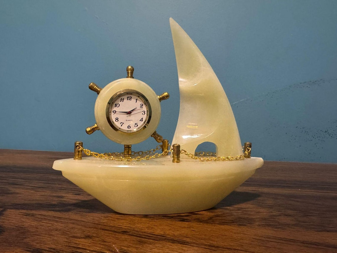 Handcrafted Onyx Marble Sailboat Clock – Timeless Nautical Elegance - Etsy