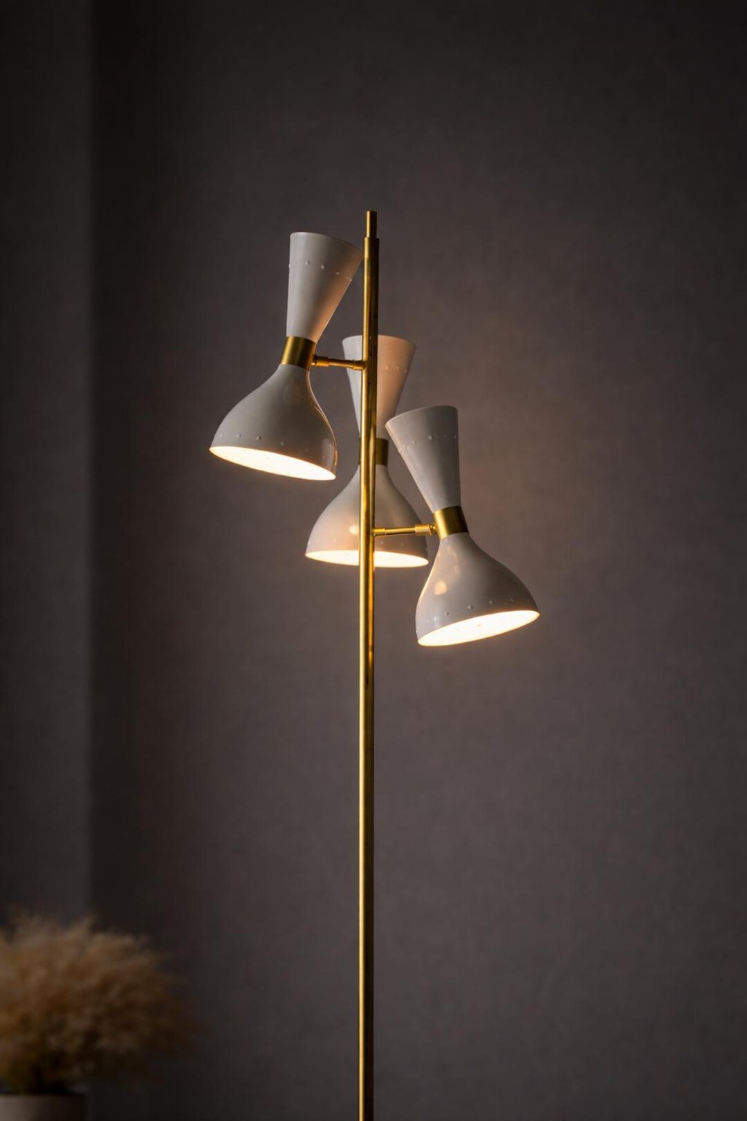 Mid-century Italian Style Brass Floor Lamp With Base and Cone-shaped ...