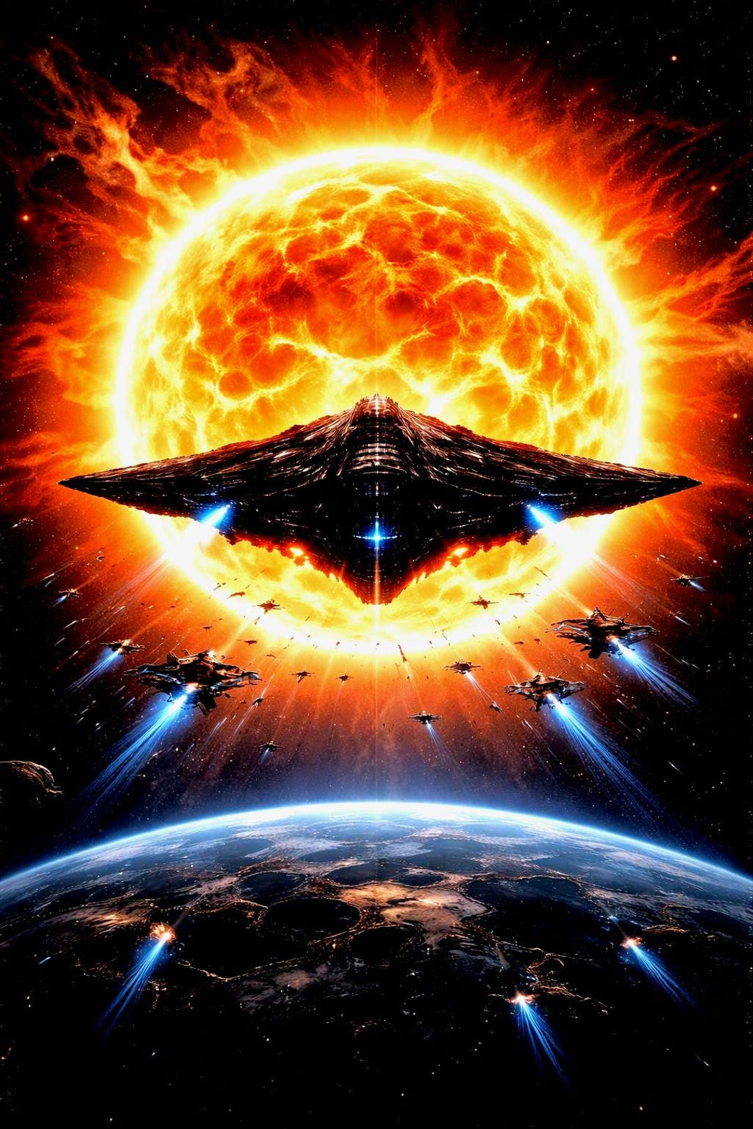 Giant Alien Mothership Near the Sun Sci Fi Wall Art Epic Space Art ...