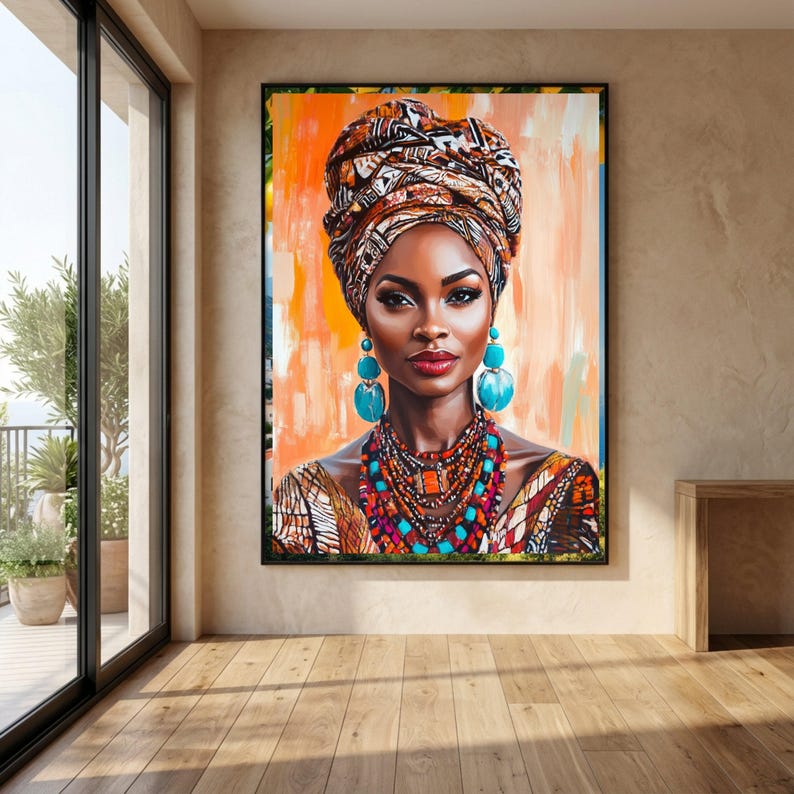 Vibrant African Woman Portrait Canvas, Ethnic Headwrap Wall Art, Bold ...