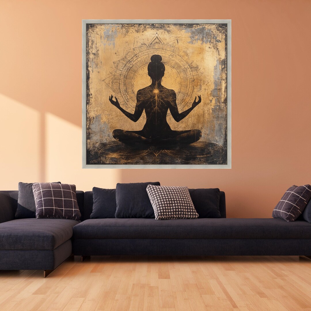 Meditation Silhouette Canvas, Yoga Pose Wall Art, Spiritual Mandala ...
