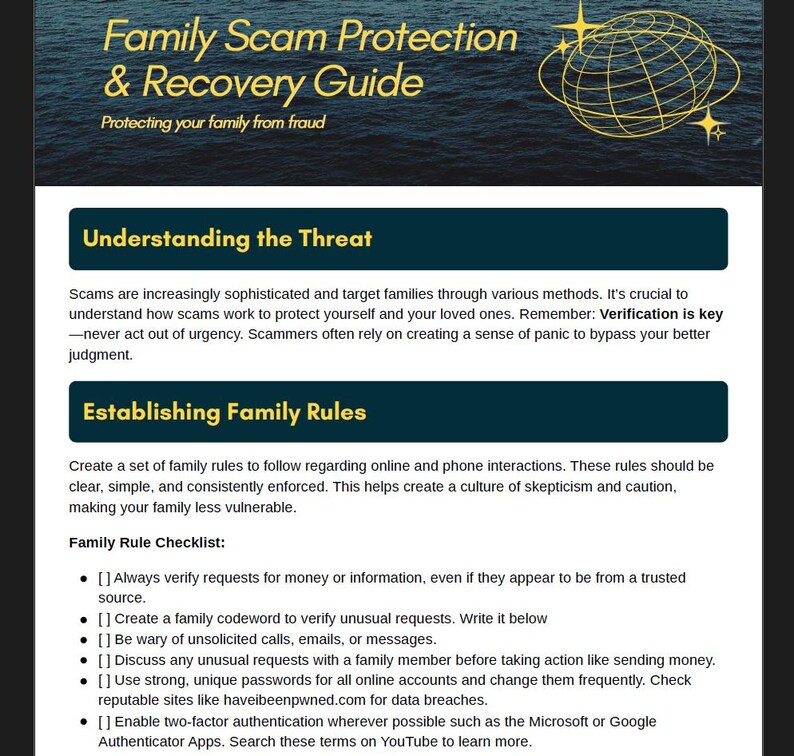 Family Scam Protection and Recovery Guide - Etsy