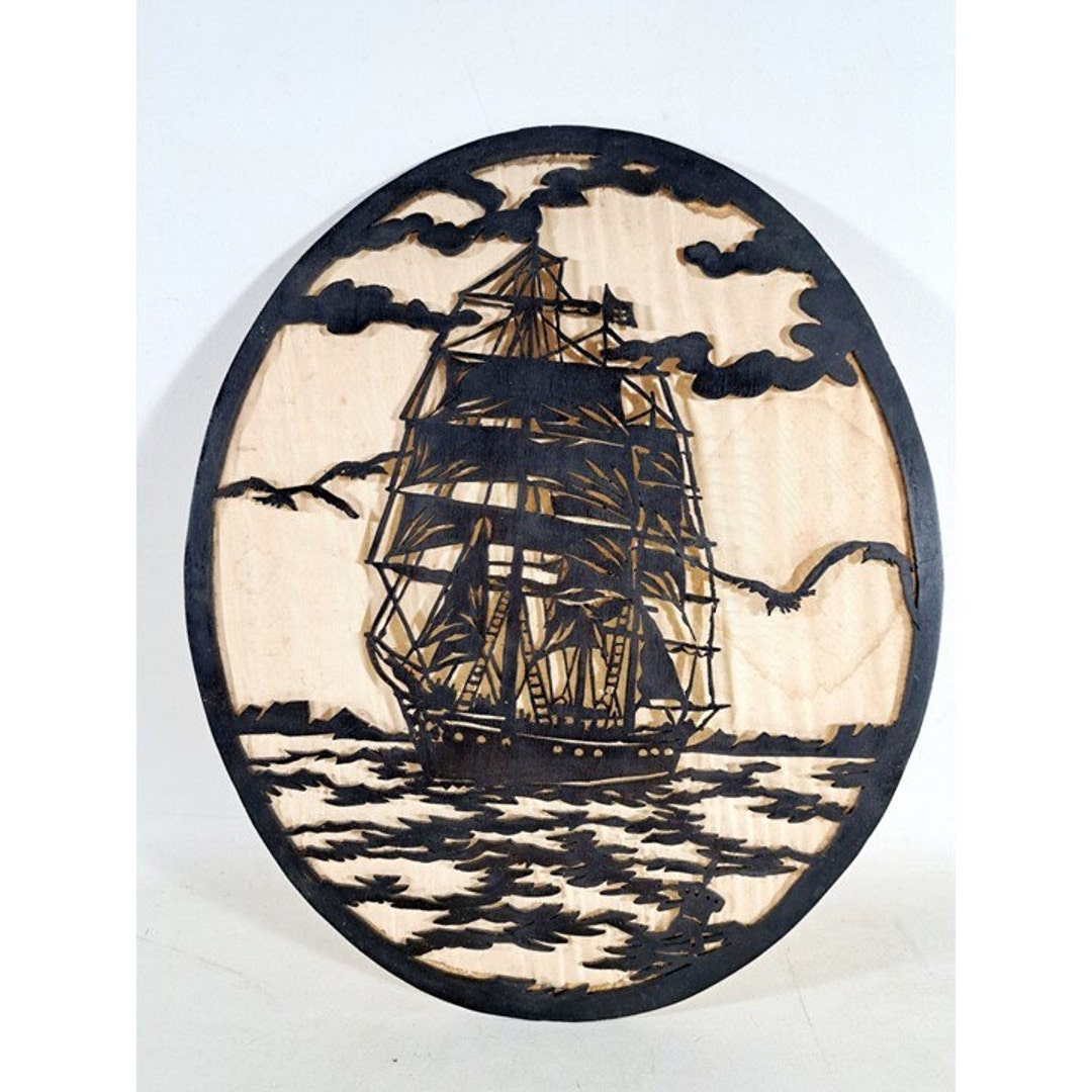 Victorian Clipper Ship, Vintage Scrollwork Sailing Ship, Silhouette Art ...
