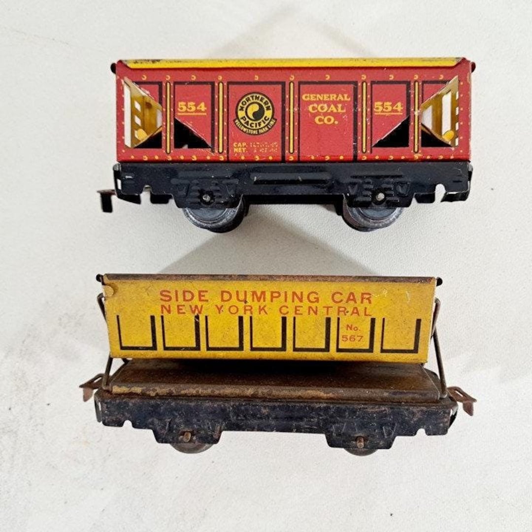 Marx Toy Train Cars, Vintage Coal Car 554, Side Dumping Car 667, Tin ...