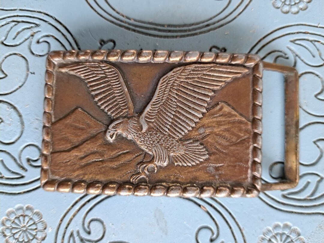 Flying Eagle Buckle, Vintage 70s Brass Cowboy Buckle, Western Wear ...
