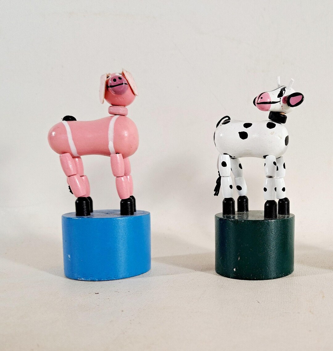 Push Puppets, Vintage Circus Puppets, Pig Puppet, Cow Puppet, Jointed ...