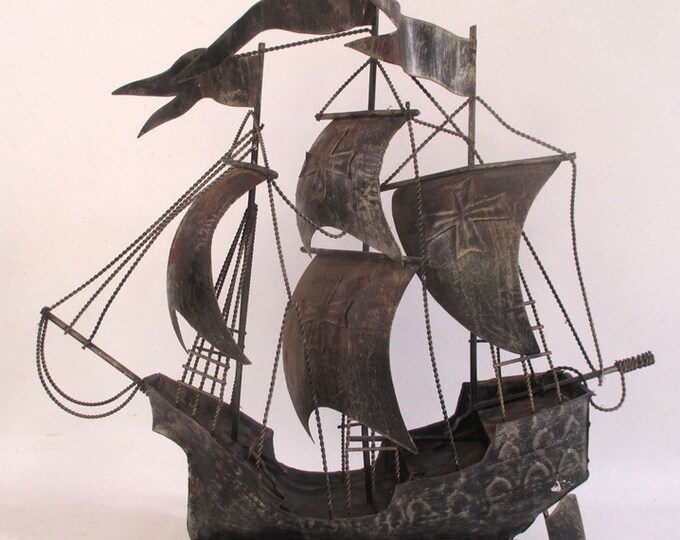 Metal Ship, Vintage, Metal, 3 Masted Cross Crusades Miniature Barque ...