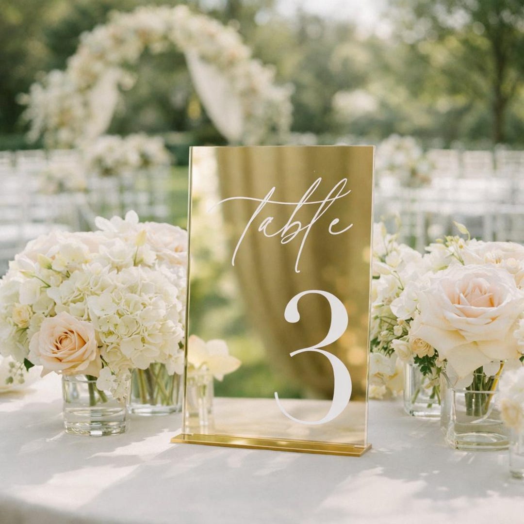 Acrylic Wedding Table Numbers, Gold Mirror Table Signs With Clear Base ...