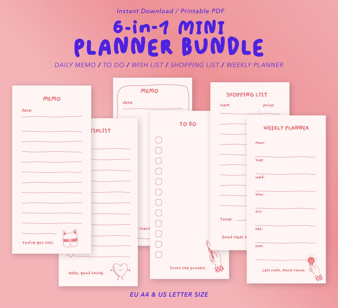 Pack de mini-agendas 6 en 1 à imprimer (PDF), non daté, agenda ...