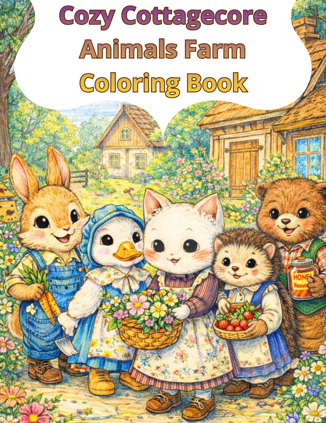 Cozy Cottagecore Animals Farm Coloring Book - 50 Relaxing Coloring ...
