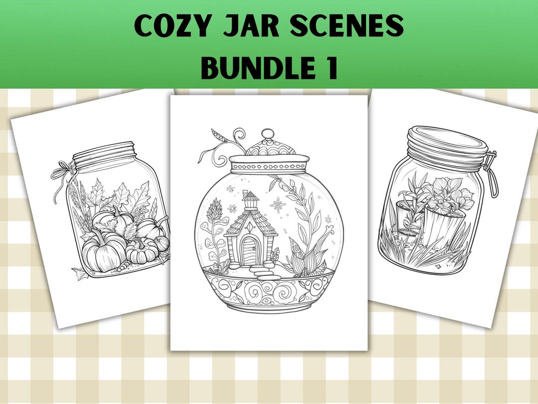 Cozy Jar Scenes Coloring Pages – Bundle 1 - 8 Relaxing Printable Pages ...