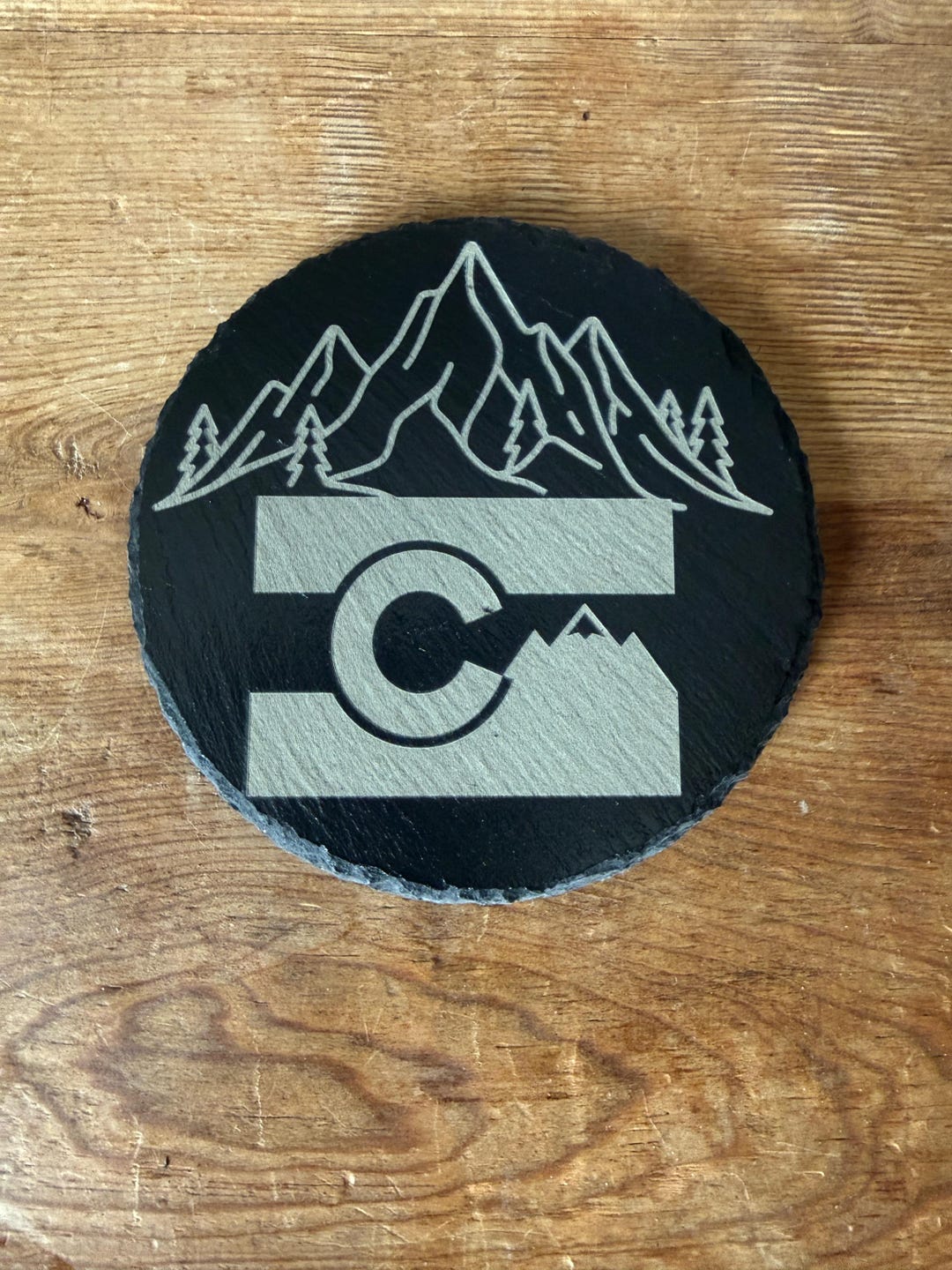 Laser Engraved Round Slate Coasters With Colorado Flag and Mountains - Etsy