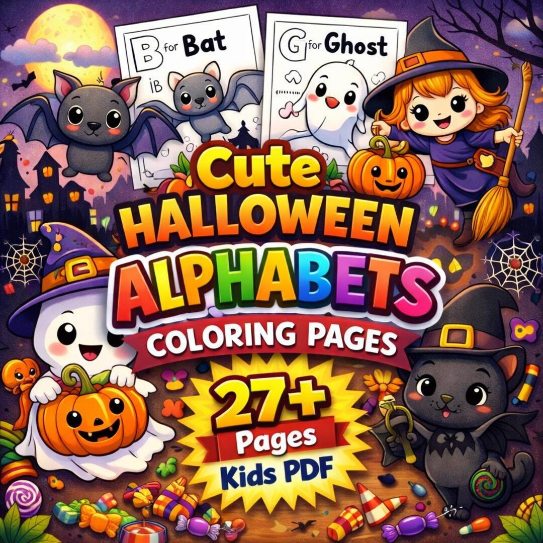 Halloween Alphabet Coloring Pages PDF | ABC Halloween Coloring Book for ...