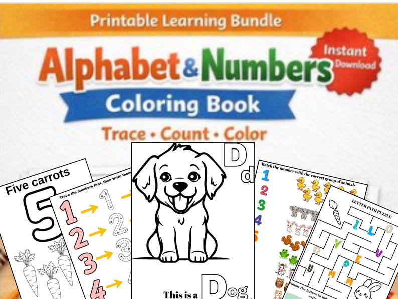 Alphabet & Numbers Coloring Bundle | Printable Learning Workbook for ...