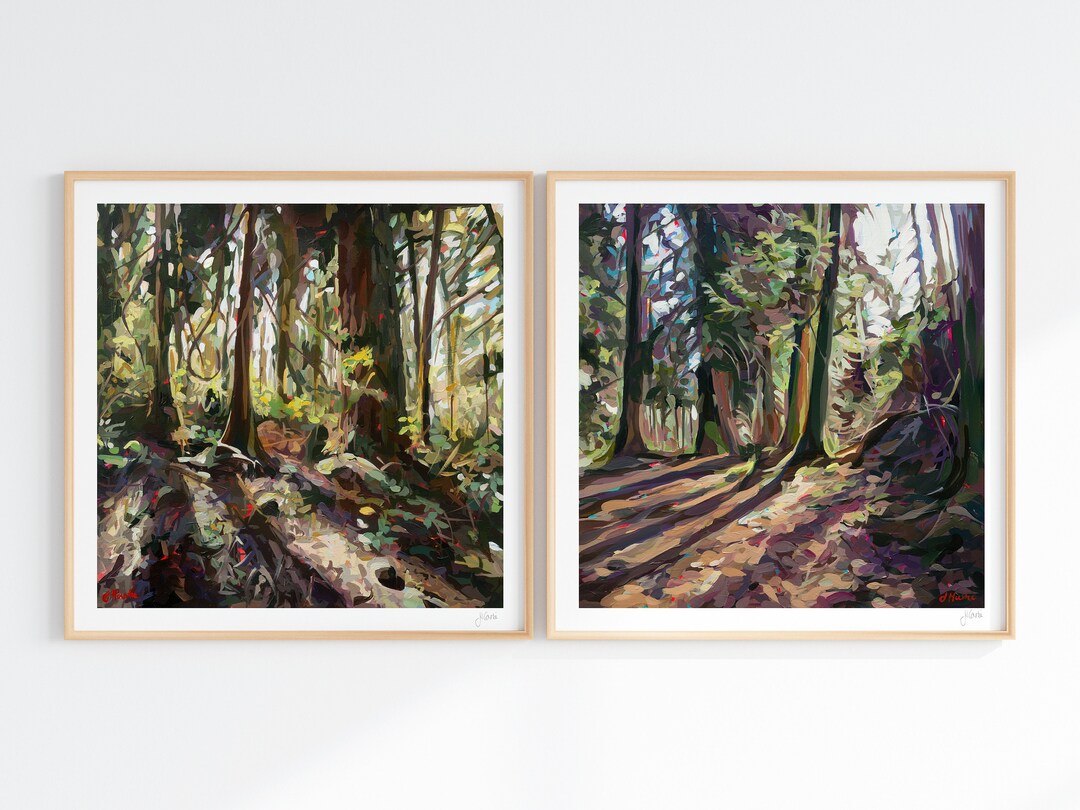 Set of 2 Forest Paintings // Cedar Shadows I and II // Art Print Set of ...