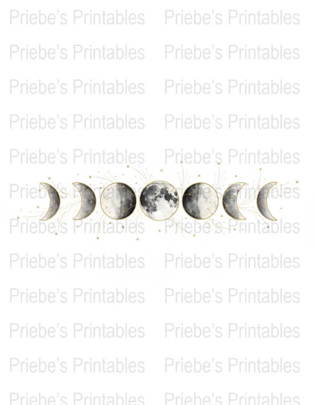 Moon Phases Digital Art, Celestial Wall Decor, Lunar Cycle Print ...