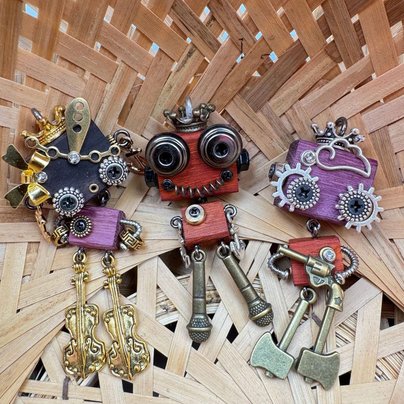 Handmade Wooden Steampunk Robot Keychain Punk Mechanical Charm Gift for ...