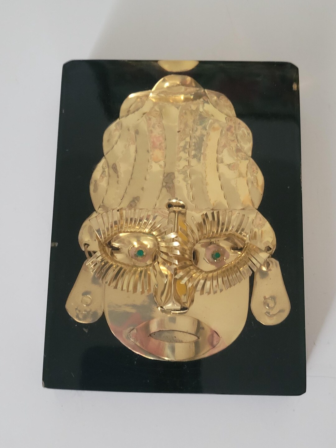 Vintage Columbia Pre-columbian Gold Mask Replica in Lucite Paperweight ...