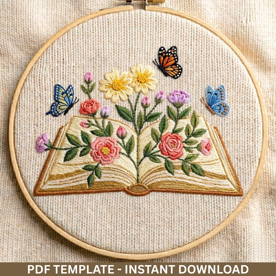Floral Book Embroidery Pattern PDF | Botanical Hand Embroidery Template ...